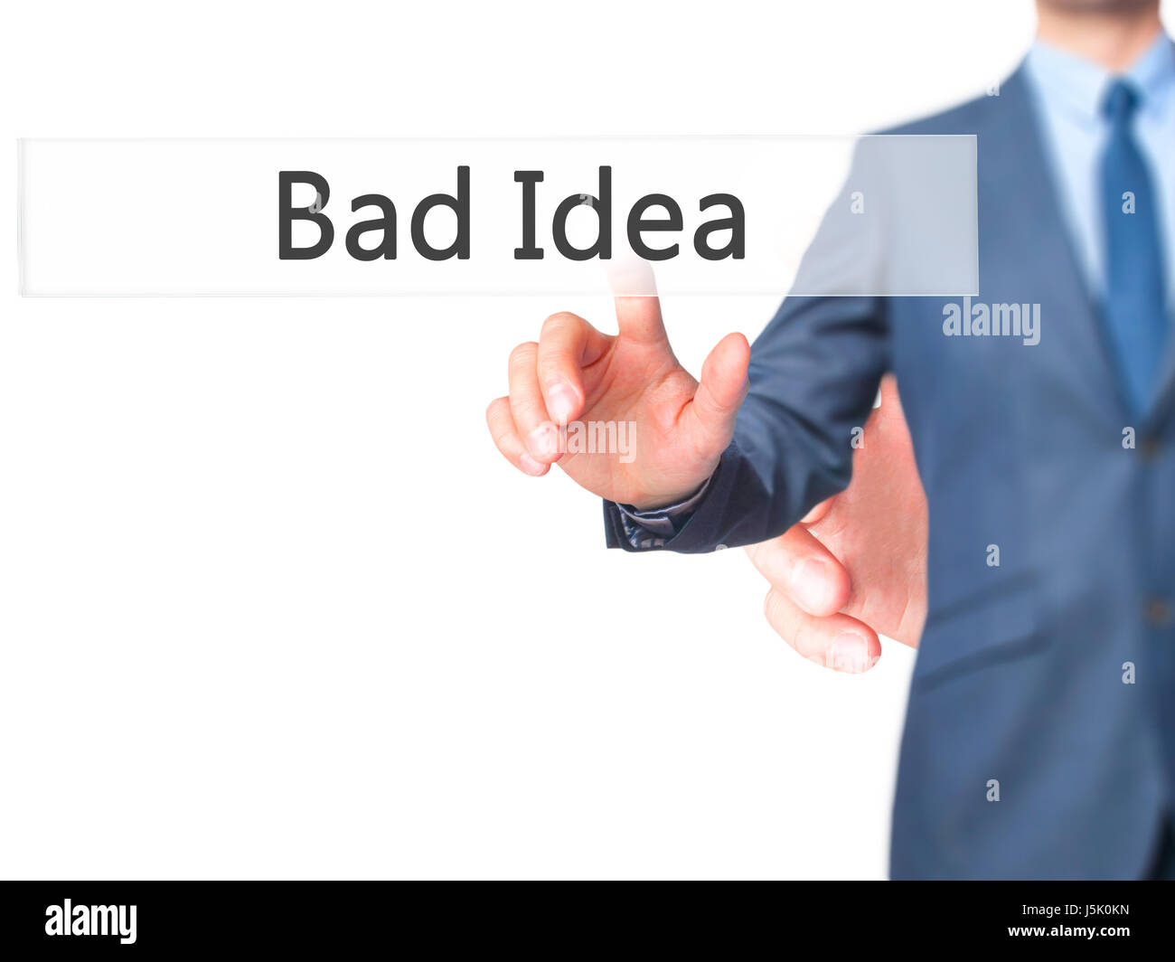 Bad Idea - Businessman hand pressing button on touch screen interface ...