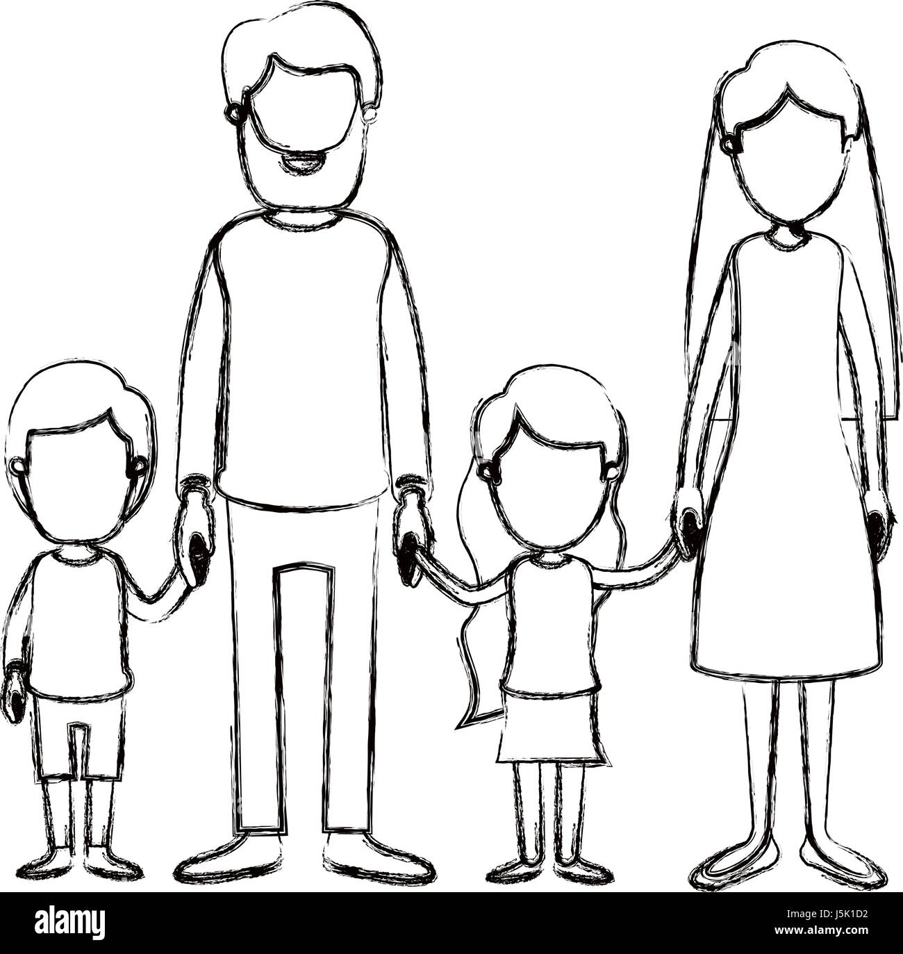 blurred silhouette caricature faceless family with parents and little ...