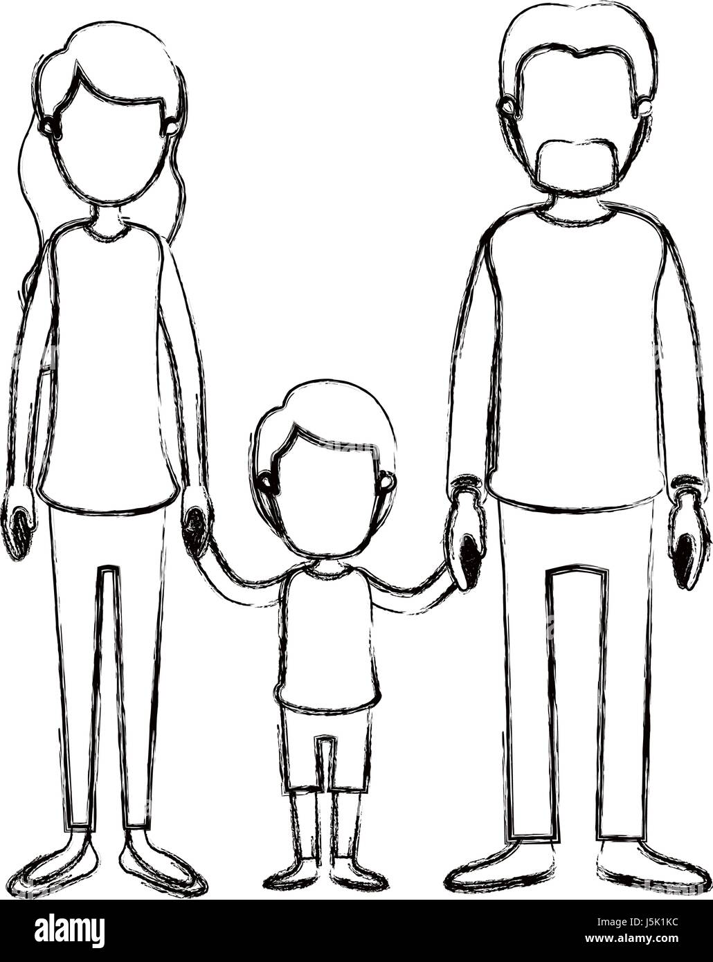 blurred silhouette caricature faceless family with parents and little ...