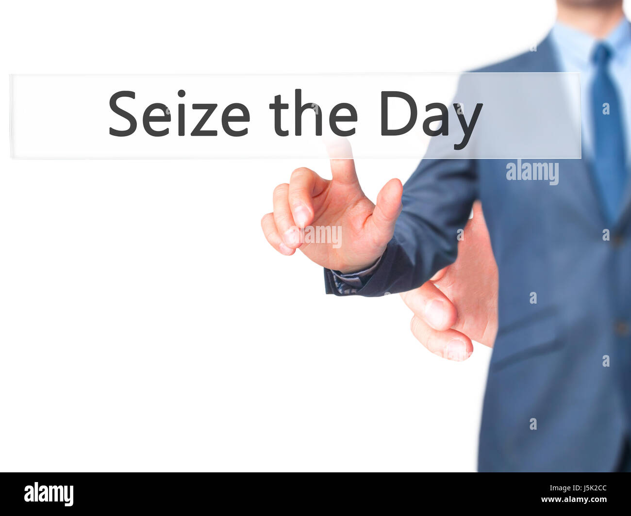 Seize the Day - Businessman hand pressing button on touch screen ...