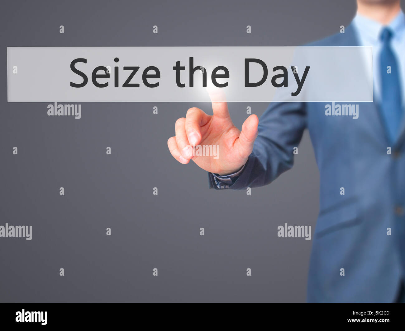 Seize the Day - Businessman hand pressing button on touch screen ...