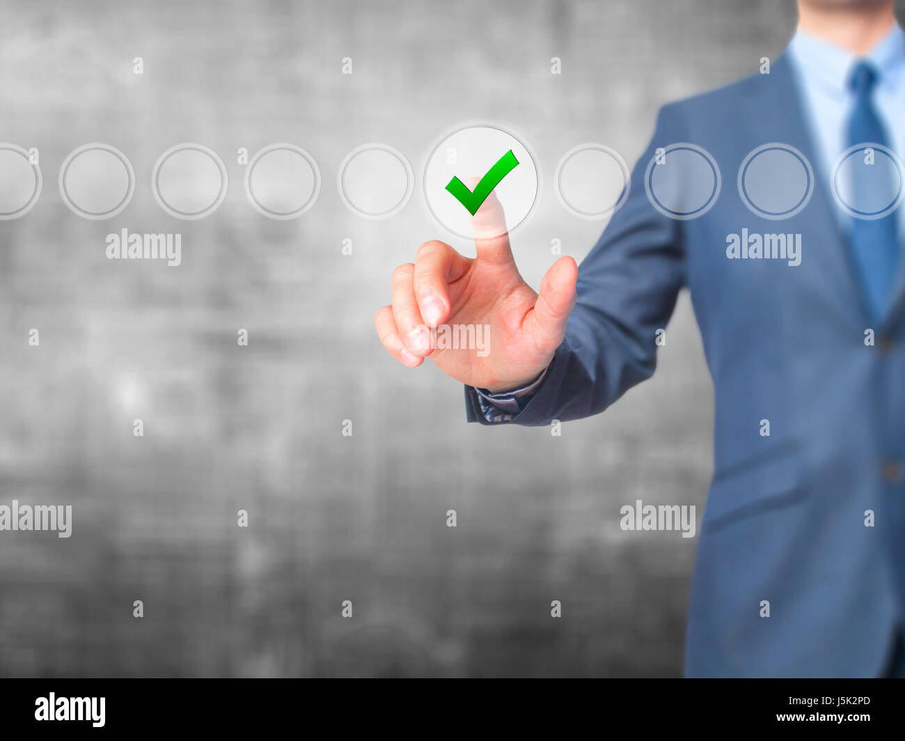 Businessman check mark on virtual screen. Finger on a checklist box and ...