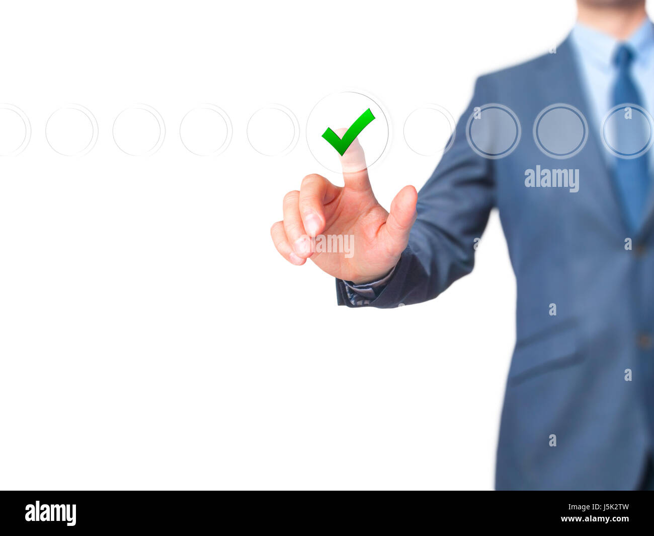 Businessman check mark on virtual screen. Finger on a checklist box and ...