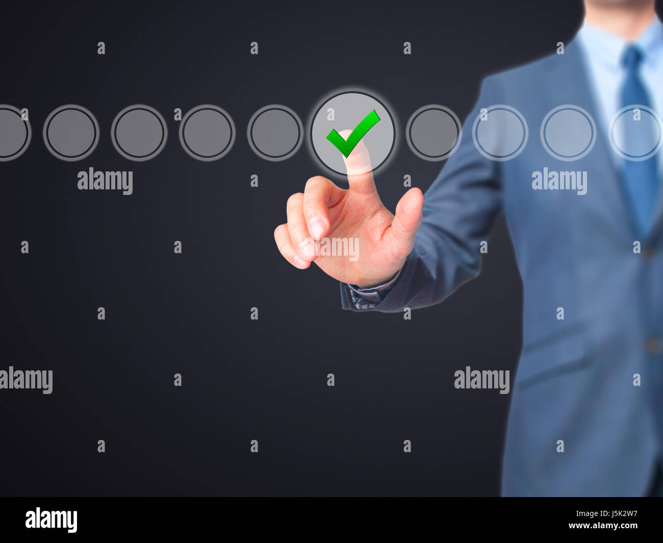 Businessman check mark on virtual screen. Finger on a checklist box and ...