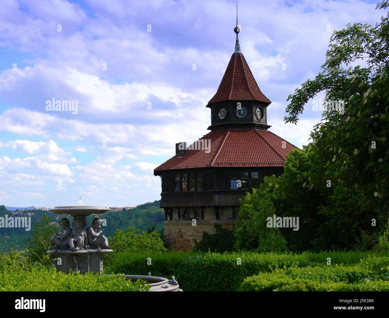 tower historical garden fountain gardens chateau castle esslingen ...