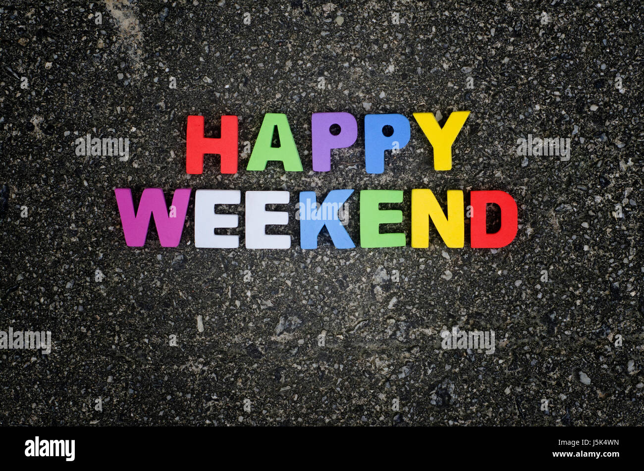 word happy weekend using colorful alphabets block Stock Photo - Alamy