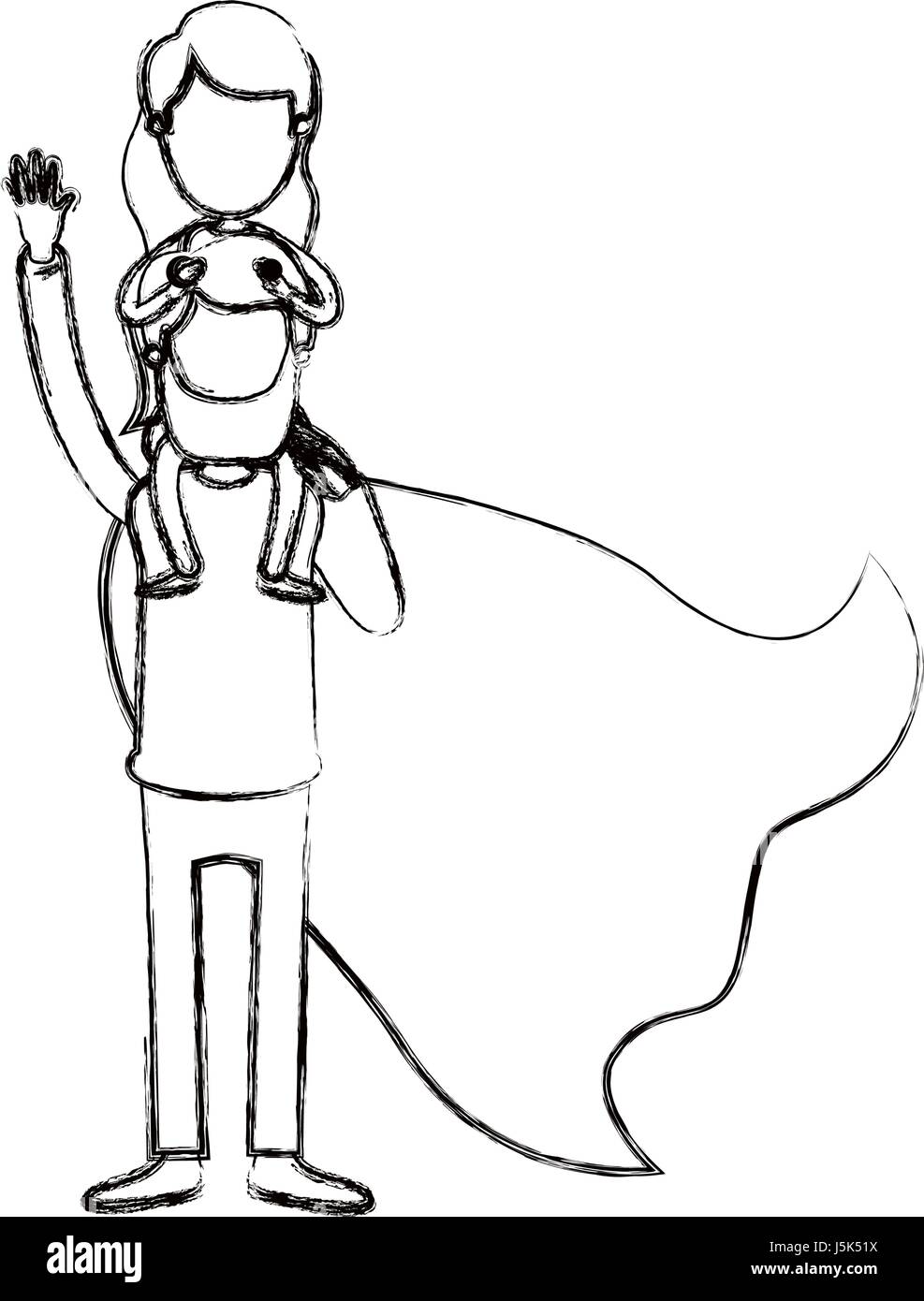 blurred silhouette caricature faceless full body super dad hero with ...