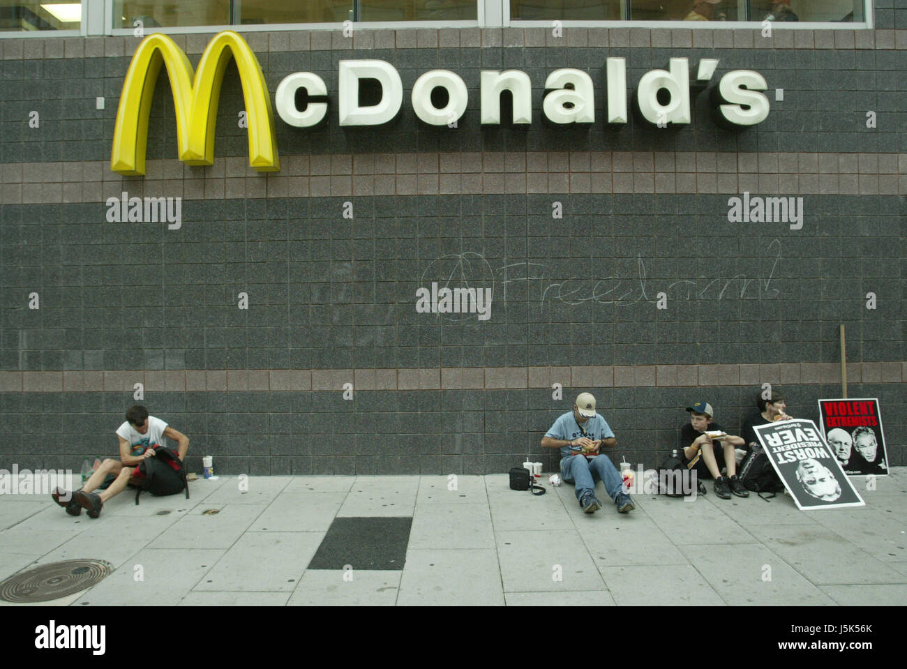 The anarchy sign and the work freedom was written on a McDonalds during ...