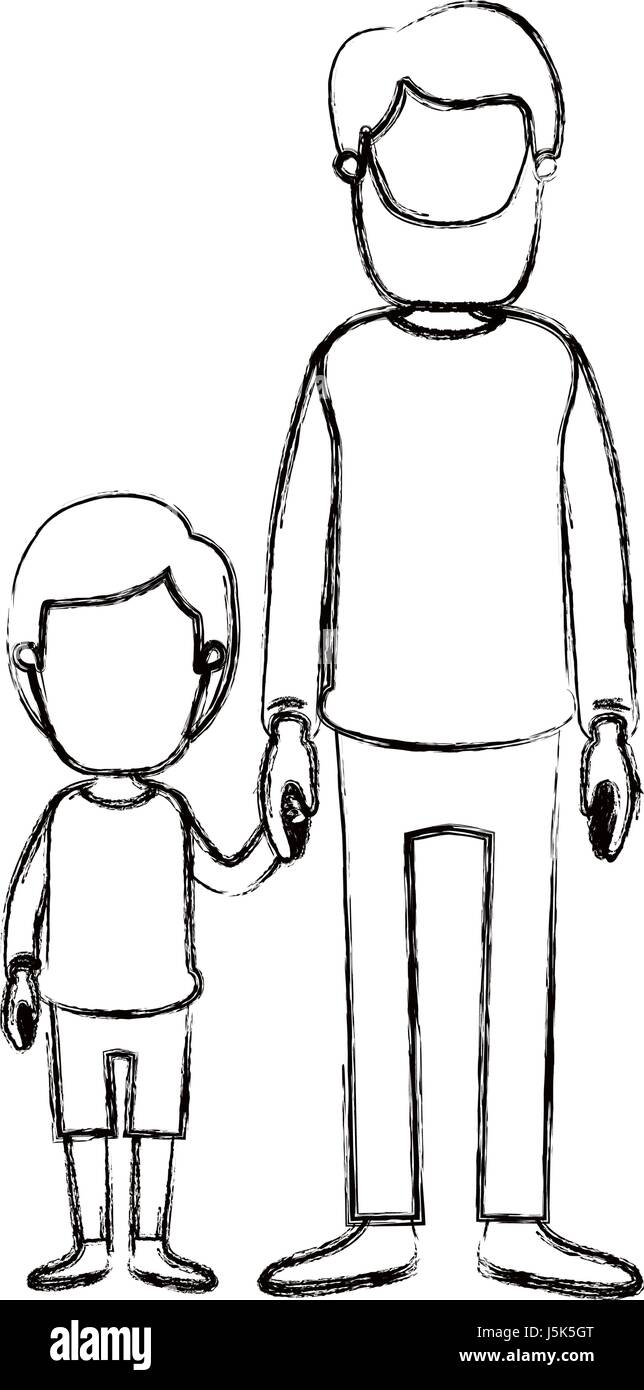 blurred silhouette caricature faceless full body man taken hand with ...