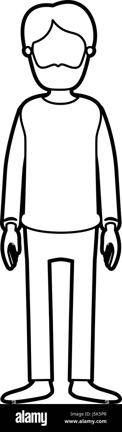 black thick contour caricature faceless full body man bearded with ...