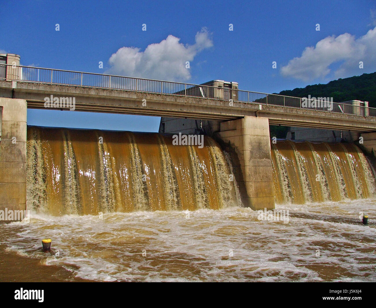 waterfall flood barrage waterpower weir strength force firmament sky ...