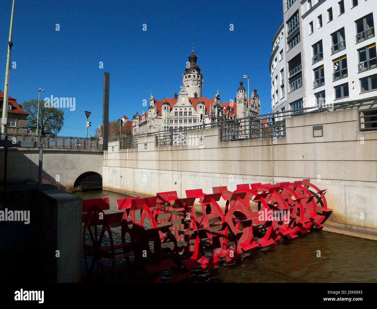 historical channel saxony Leipzig water wheel building river water old ...