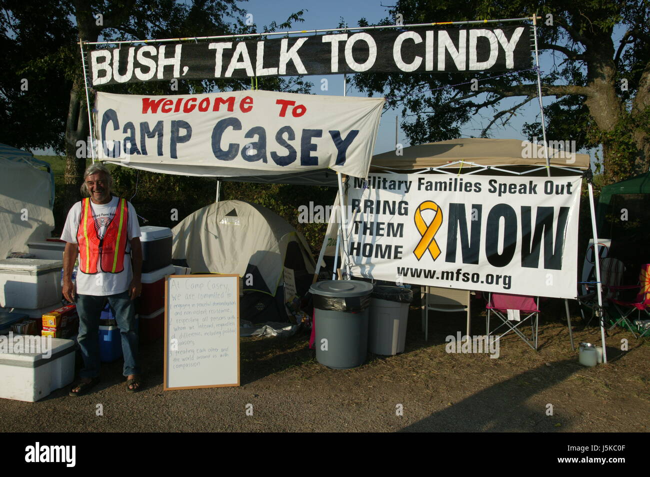 at Camp Casey near the entrance of George W. Bush's ranch.Protests ...