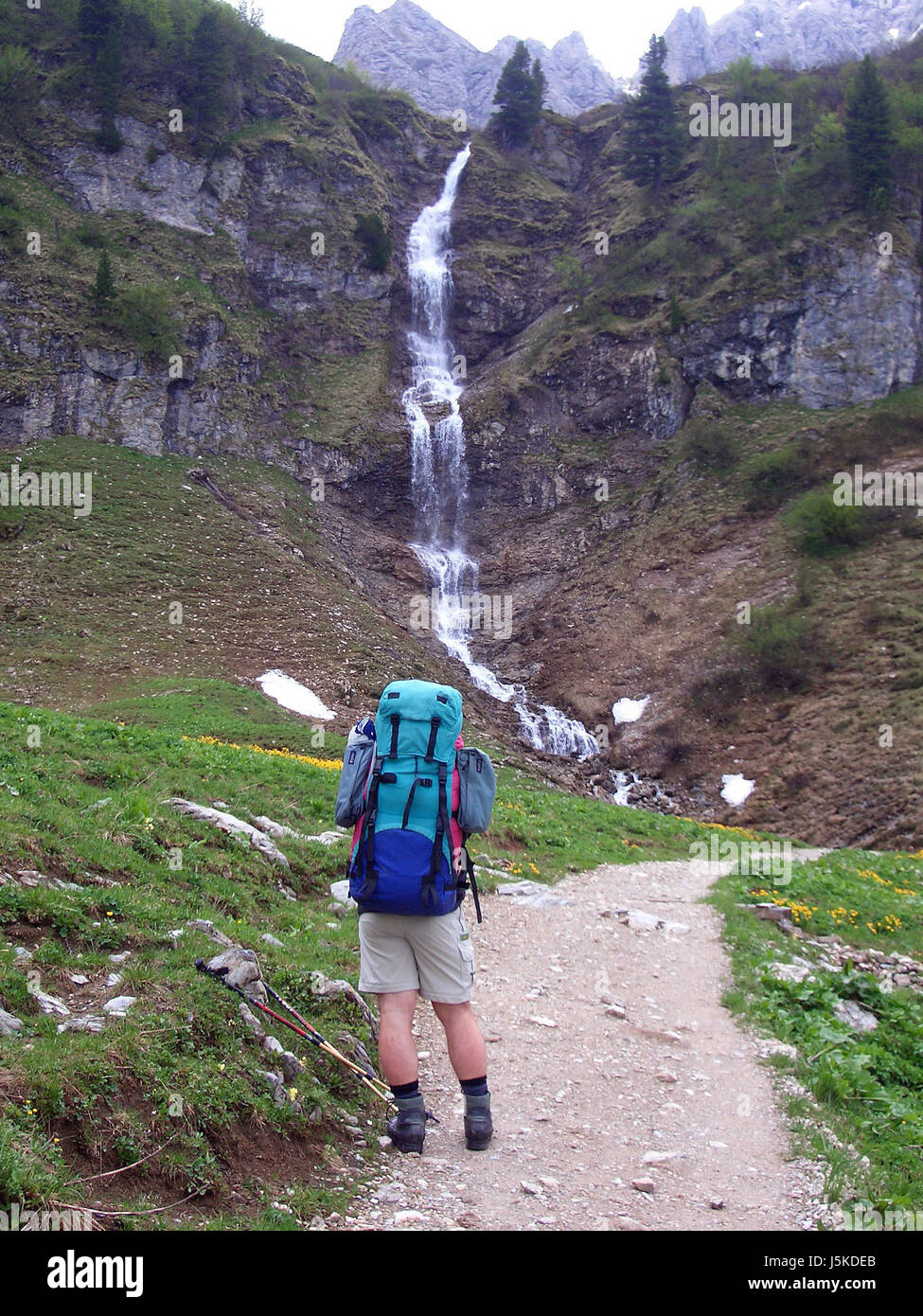 hike go hiking ramble human human being waterfall valley backpack ...