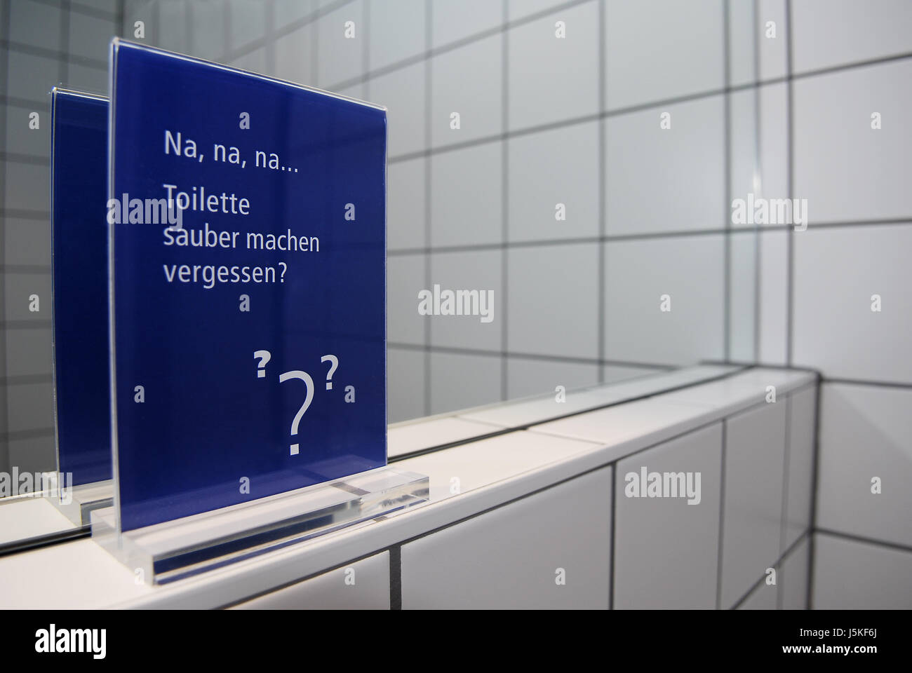 sign signal blue aside toilet wash basin tap hint warning guests ban ...