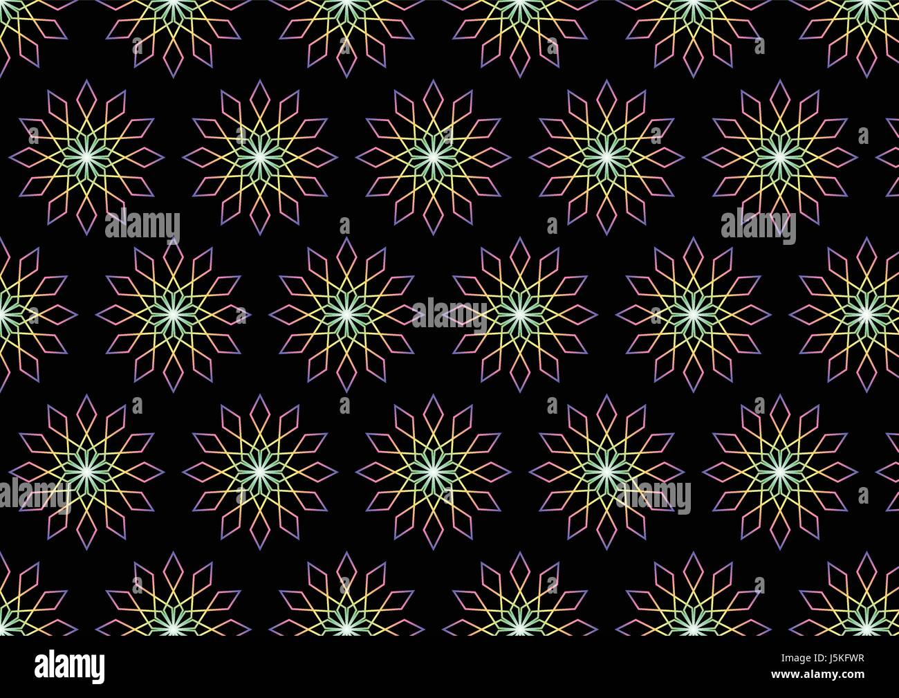 Abstract flower and rhomboid shape pattern in pop art color on black ...