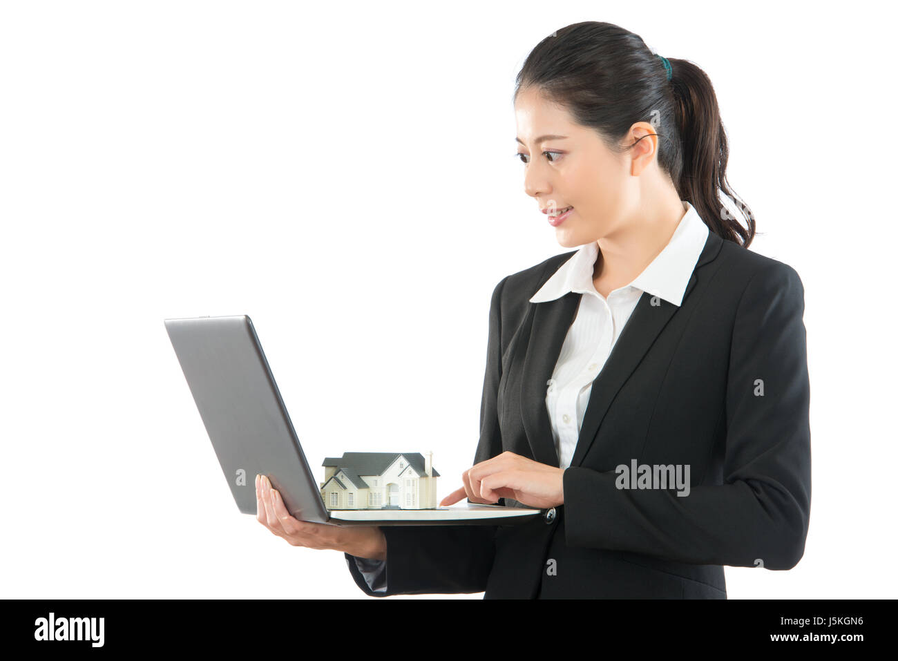asian professional house agent working online system with computer ...
