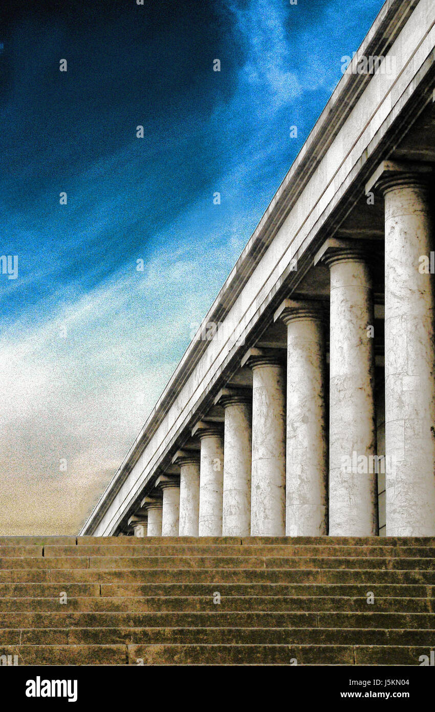 blue stairs temple columns lines diagonal granulation depth depths ...