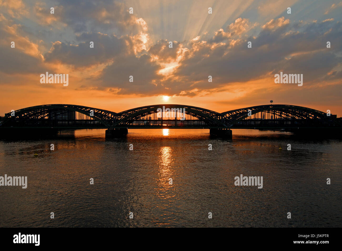 metropolis waters bridge navigation sunset evening sky mirroring steel ...