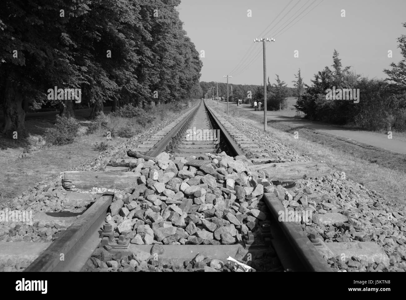 tracks bw blockade cycle track railway rails blocked cable current ...