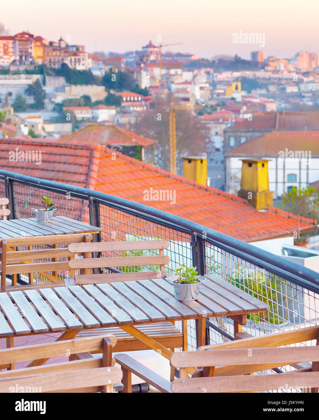 Outdoor restaurant with view of Porto. Portugal Stock Photo - Alamy