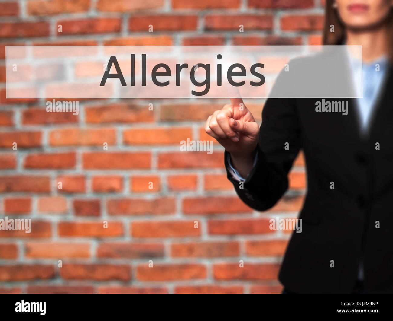 Allergies - Isolated female hand touching or pointing to button ...