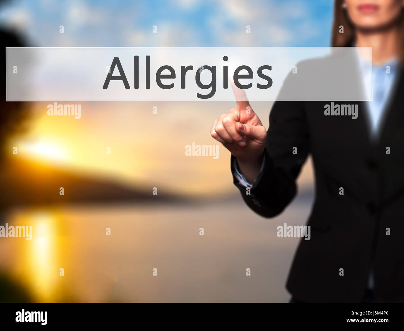 Allergies - Isolated female hand touching or pointing to button ...