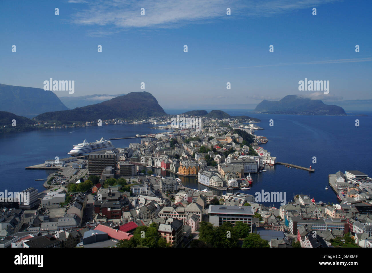 aerial perspective city town norway fjord jugendstil blue aerial ...