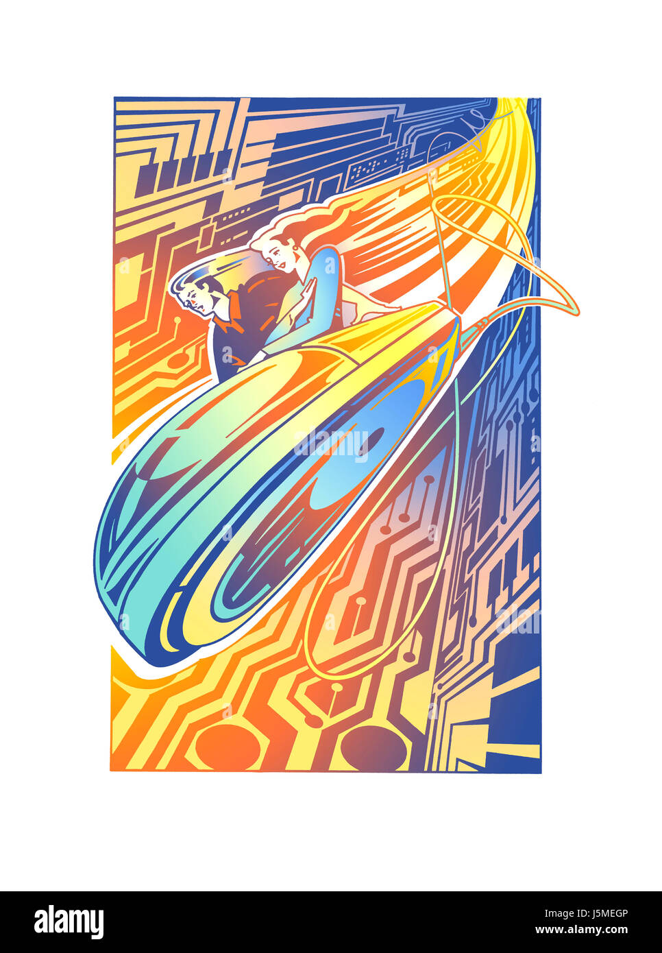 Man and woman flying on computer mouse Stock Photo - Alamy