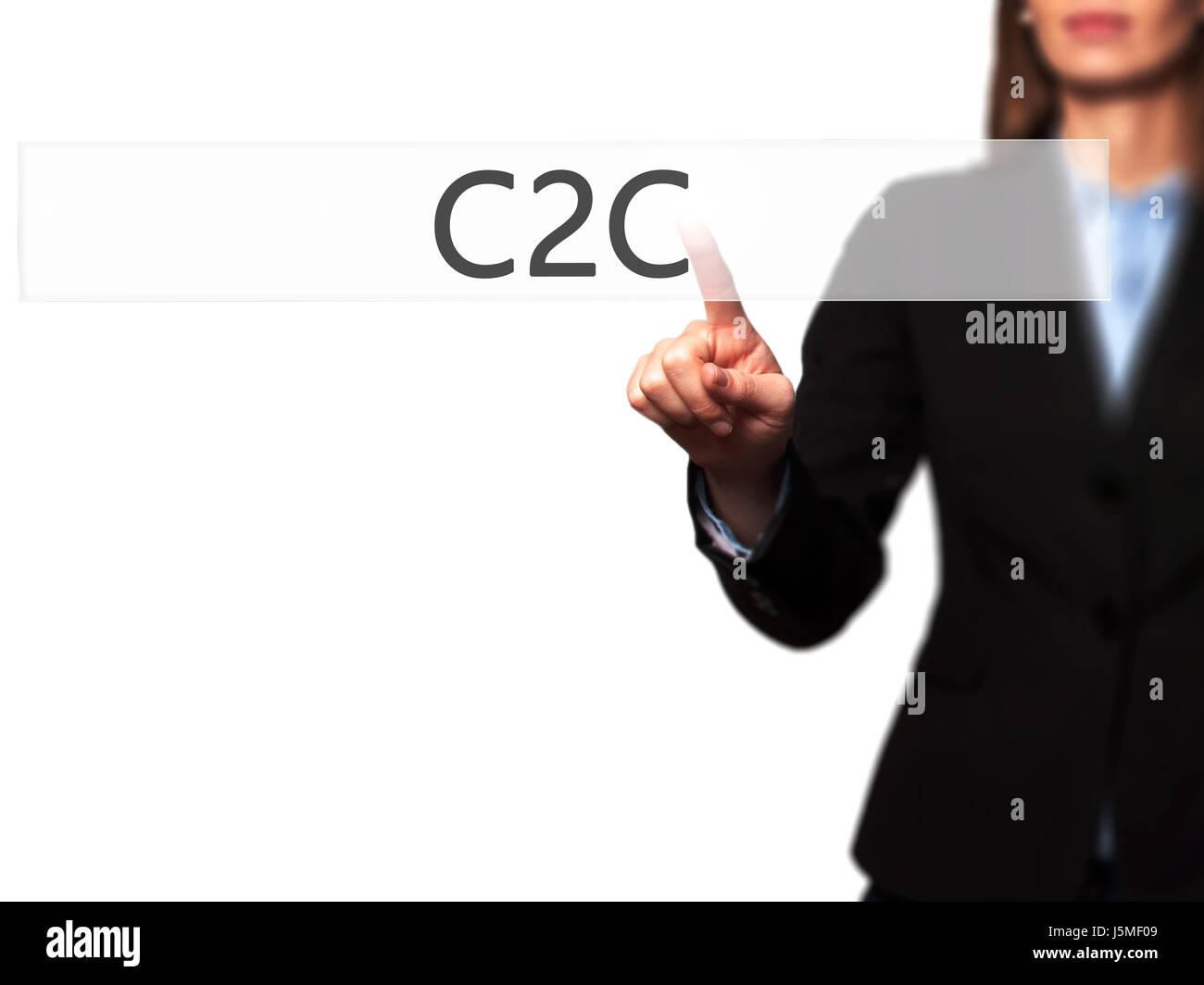 C2C - Businesswoman pressing high tech modern button on a virtual ...