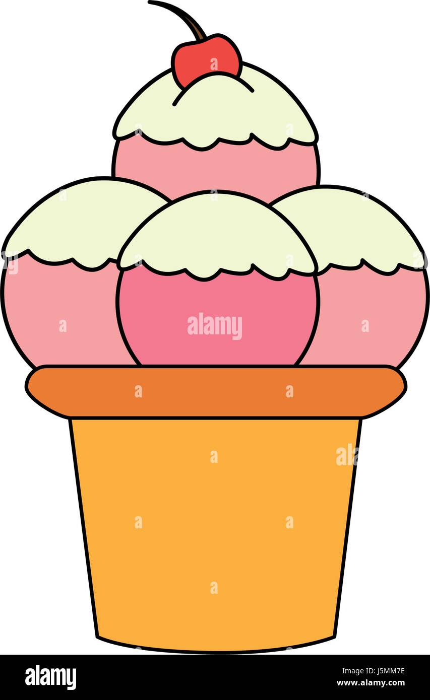 color image cartoon ice cream with three balls and cherry Stock Vector ...