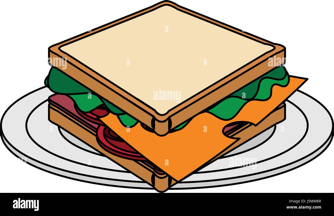 color image cartoon bread sandwich in white dish Stock Vector Image ...