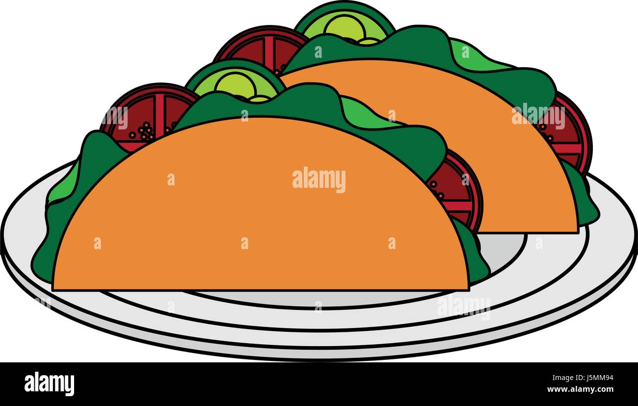 color image cartoon tacos on plate mexican food in white dish Stock ...