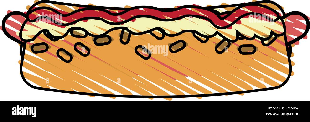color crayon stripe cartoon closeup hot dog with sauces fast food Stock ...