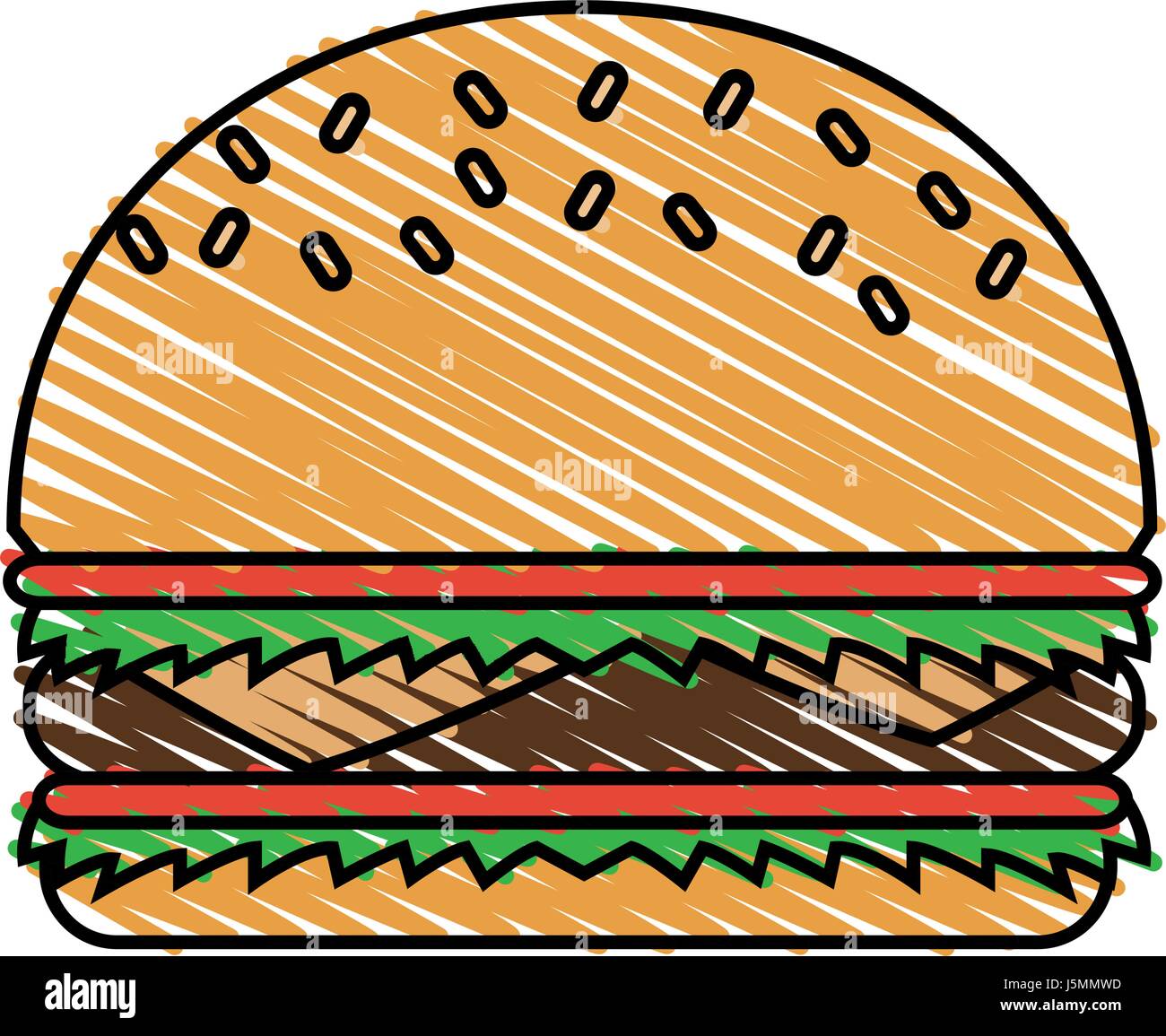 color crayon stripe cartoon big bread hamburger fast food Stock Vector ...