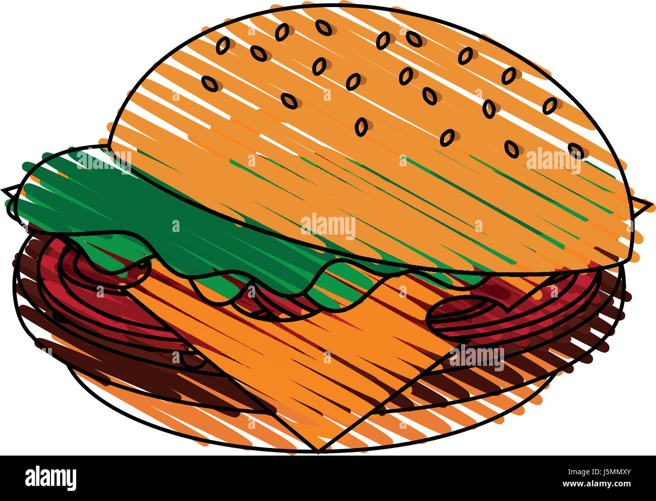 color crayon stripe cartoon hamburger fast food Stock Vector Image ...