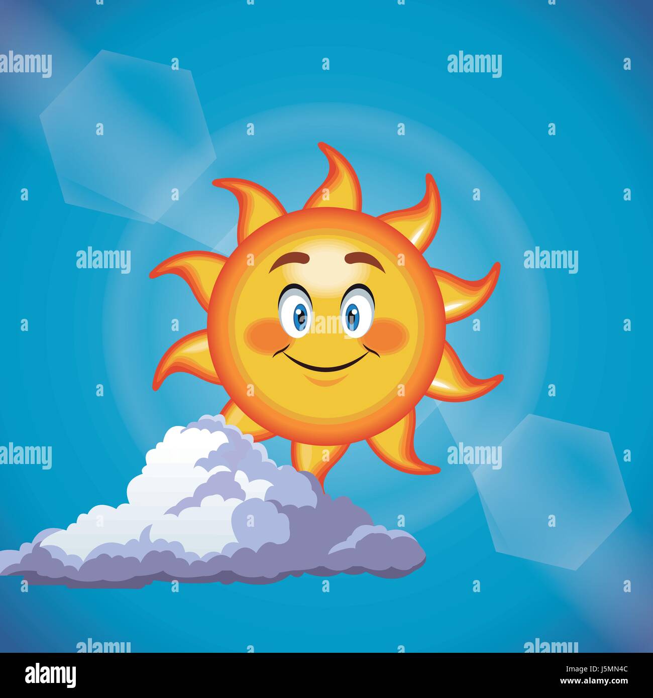 character sun smiling cute face - cartoon in the blue sky Stock Vector ...