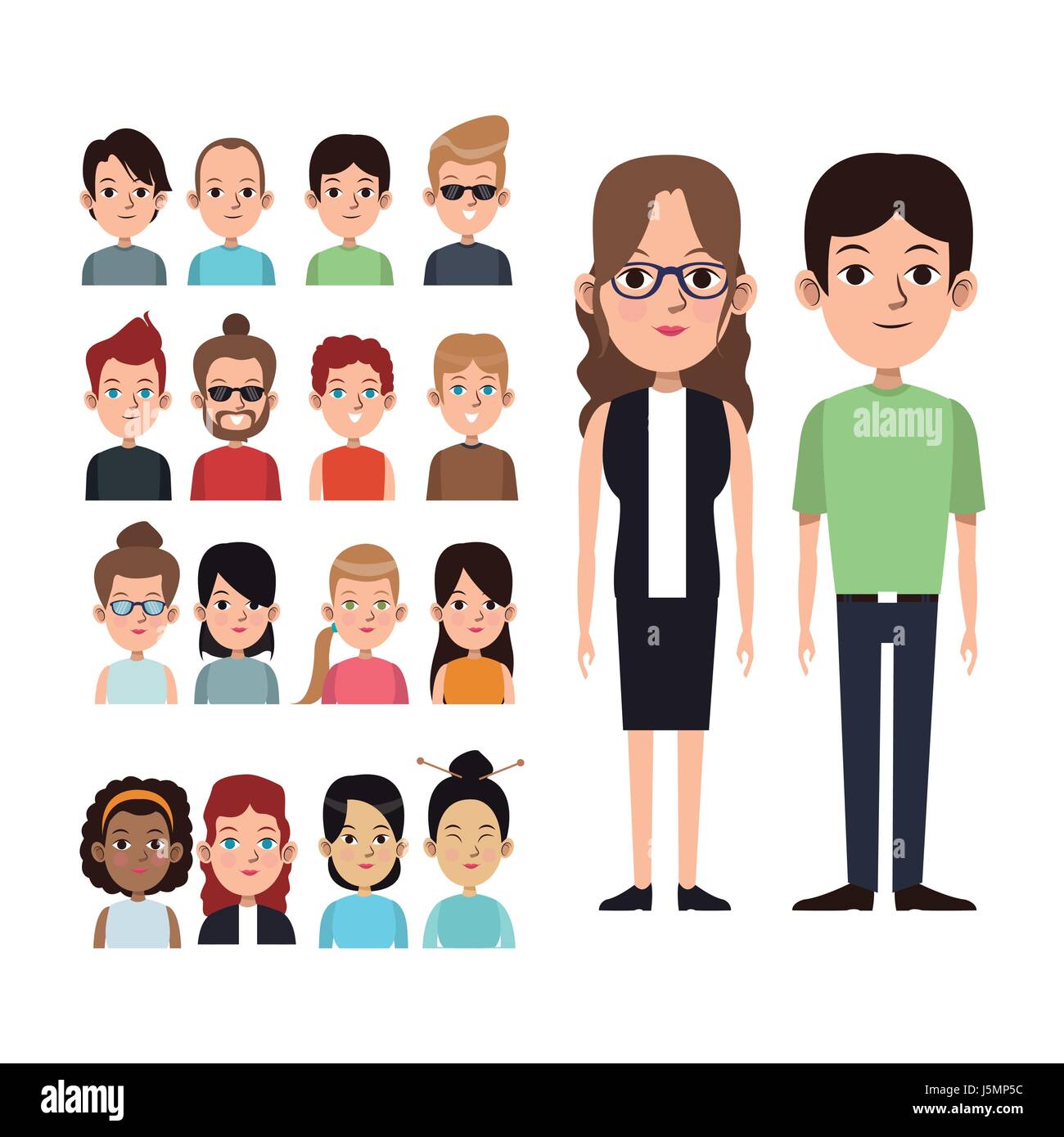 cartoon couple with portrait group people Stock Vector Image & Art - Alamy