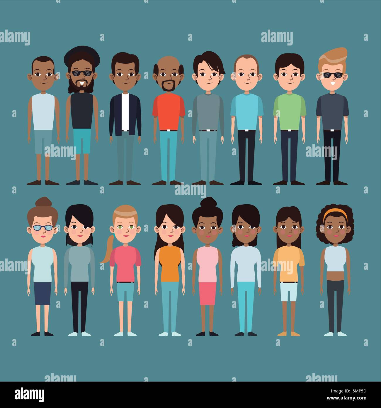 cartoon people caucasian and afro american community standing Stock ...