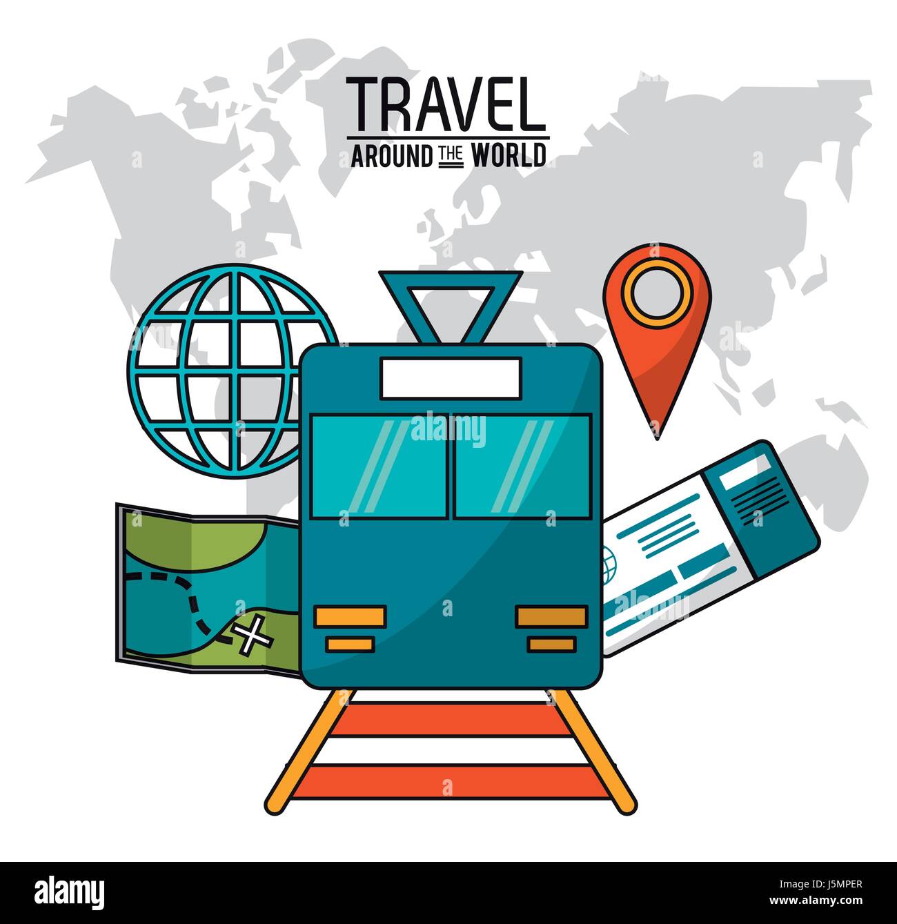 travel around the world. railway train international tickets map Stock ...