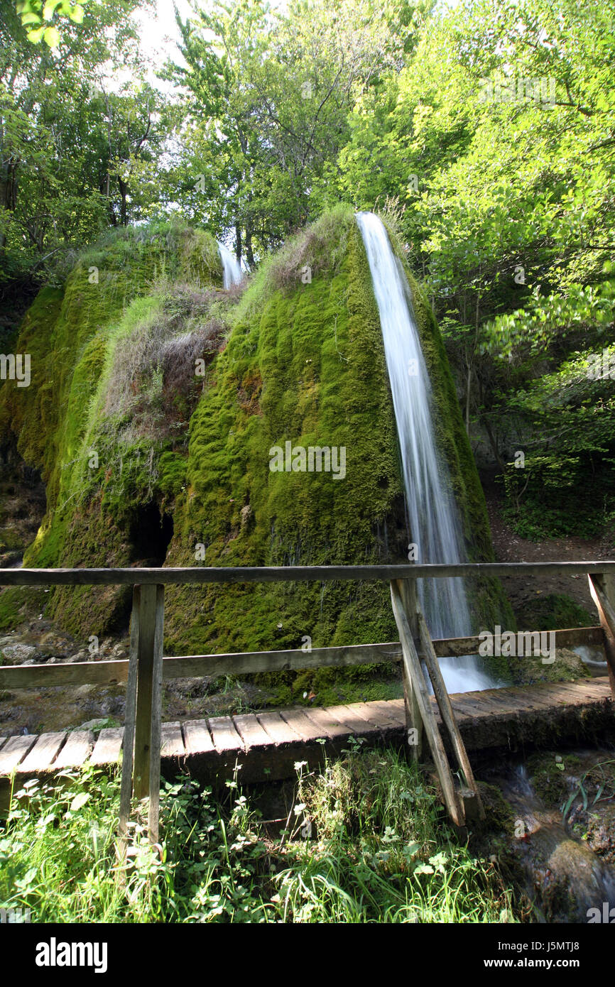 green stream waterfall bridge moss idyllic idyll boardwalk nohn eifel ...