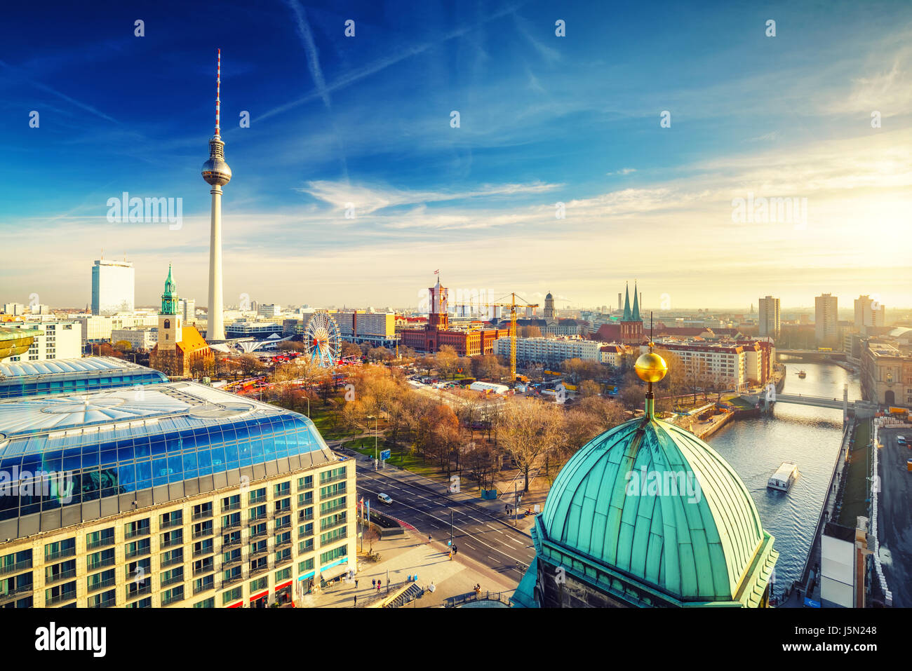Aerial view on Alexanderplatz and Spree river, Berlin, Germany Stock ...