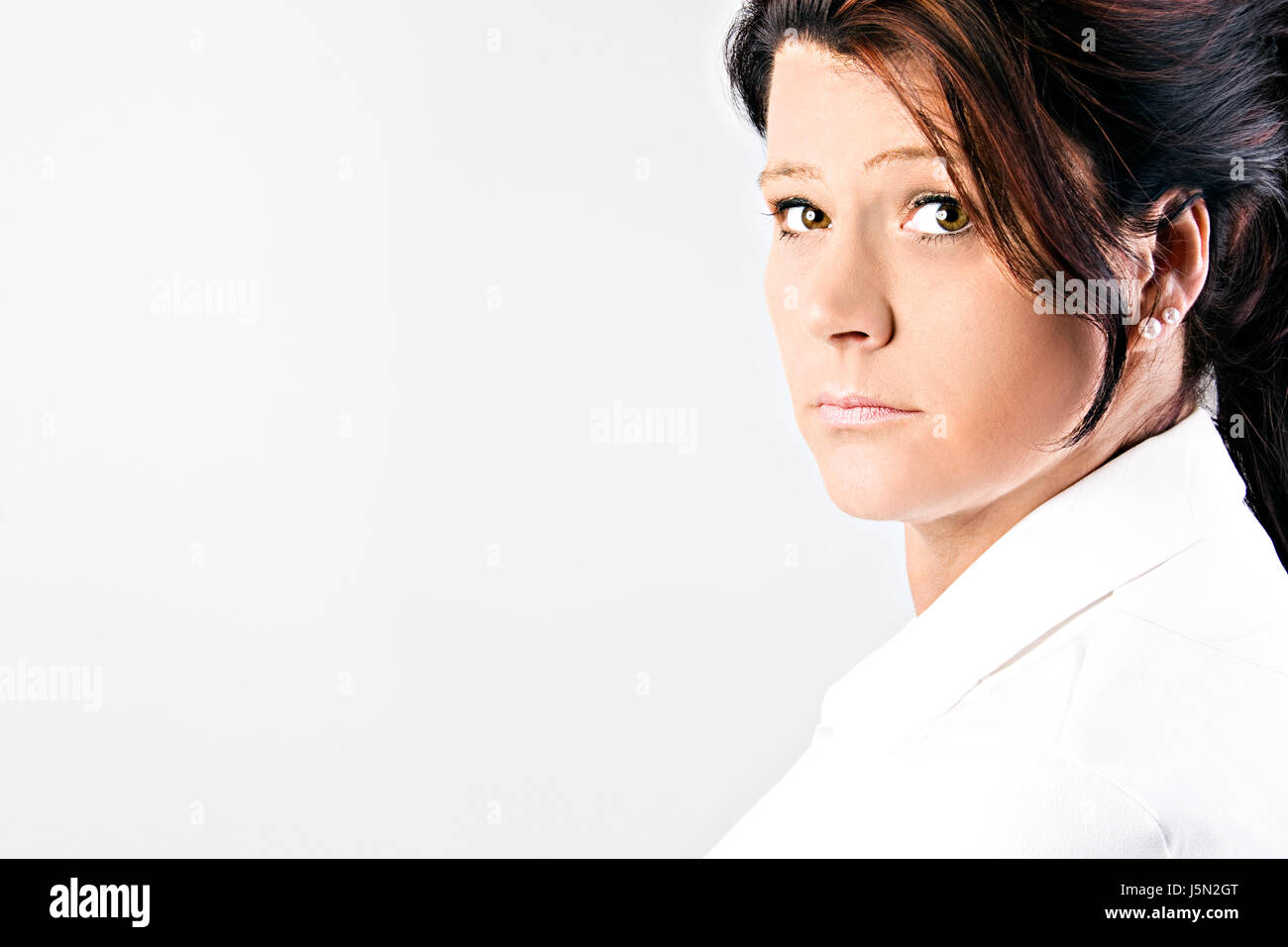 woman portrait eyes blank european caucasian look glancing see view ...