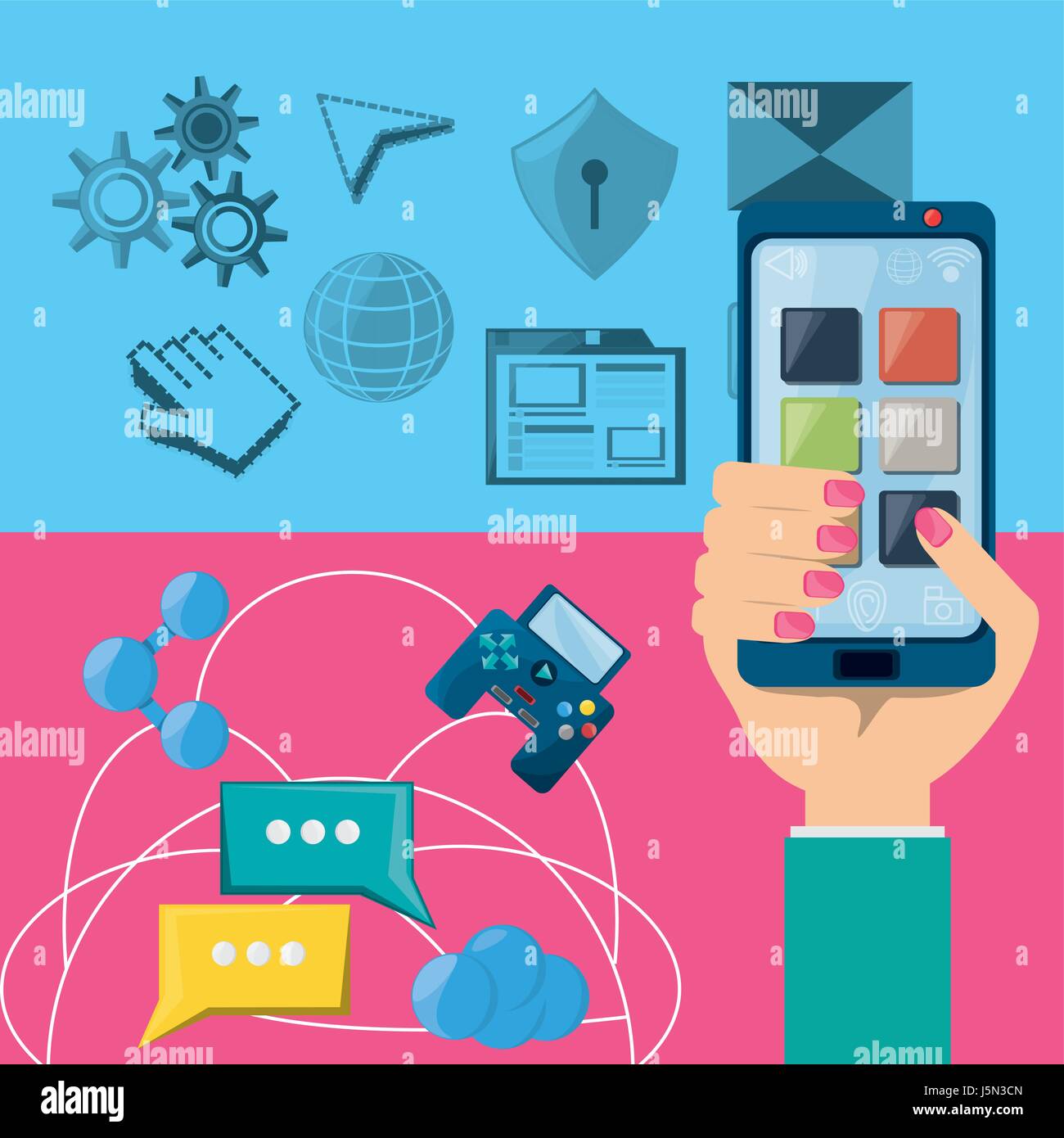 hand using smartphone connected internet around the world Stock Vector ...