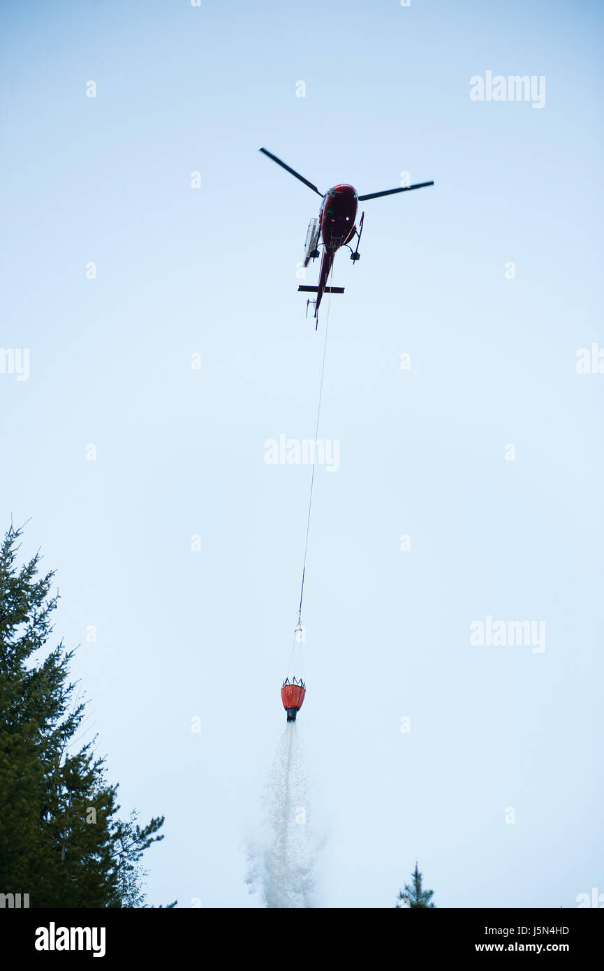 A-350 A-Star helicopters drop water from bucket slung underneath during ...
