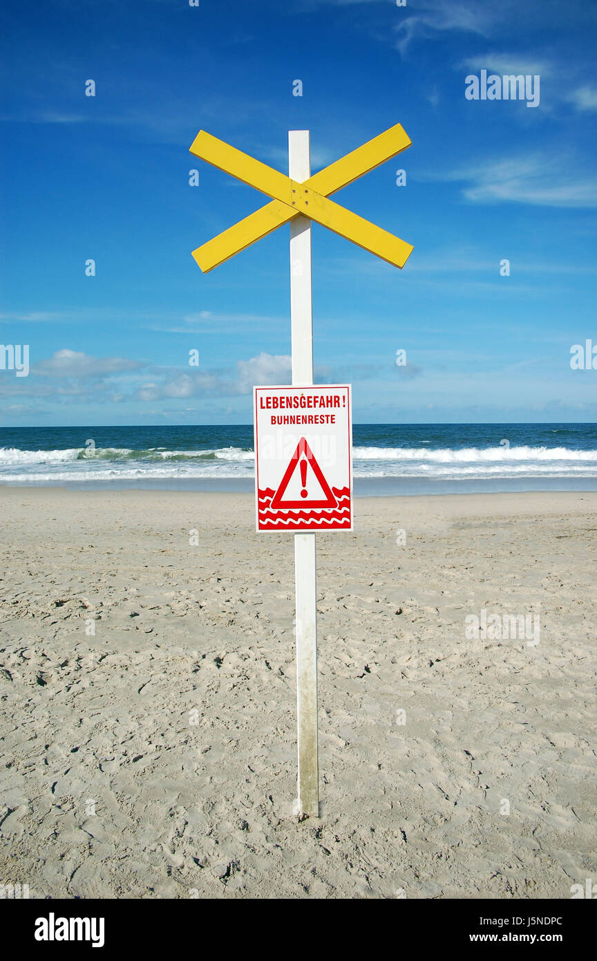 sign signal beach seaside the beach seashore water north sea salt water ...