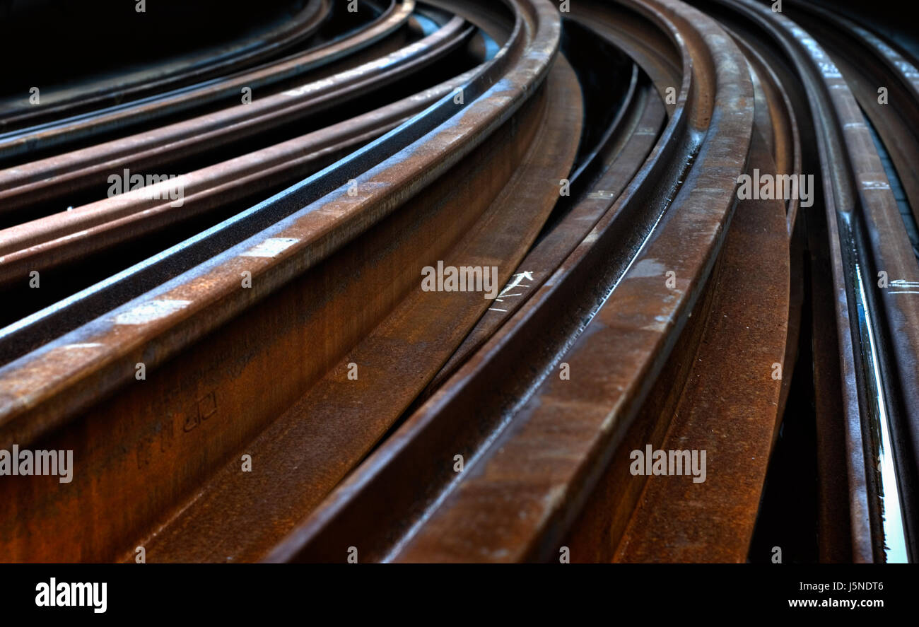 traffic transportation rail steel metal bend rust stack crooked warped ...