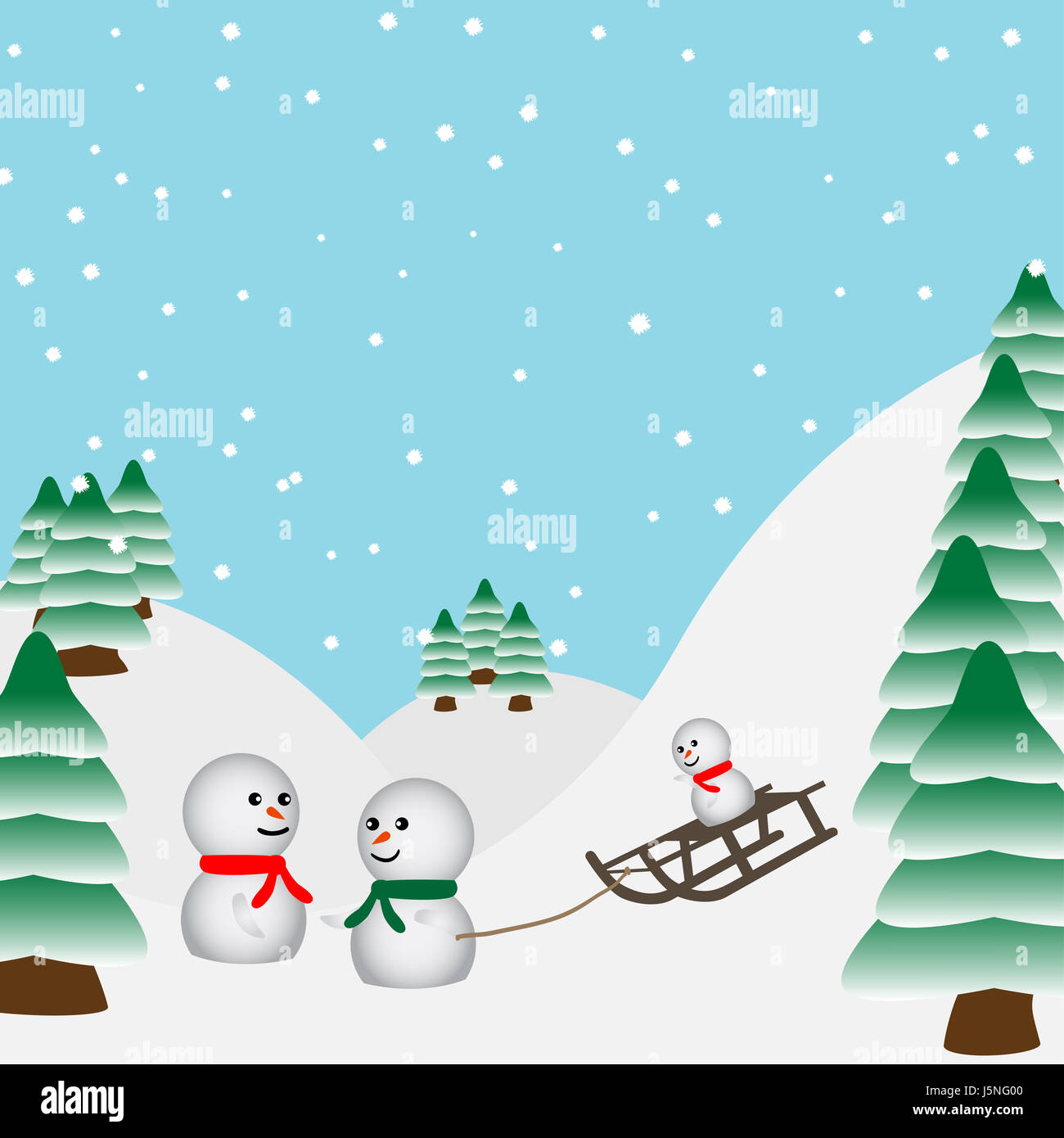 family snowman playing in the snow Stock Photo - Alamy