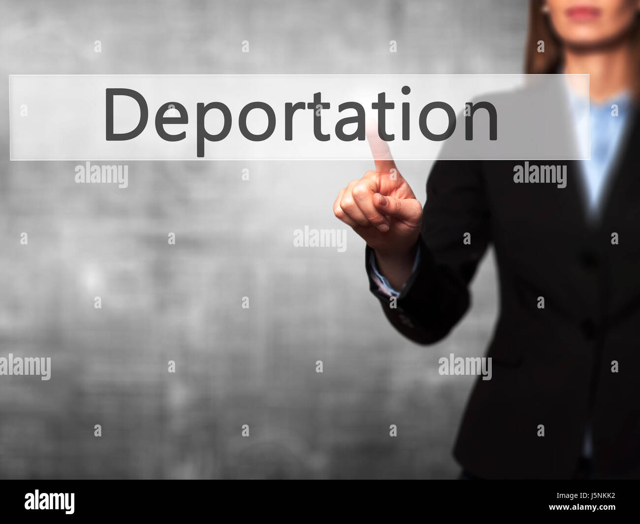 Deportation - Business woman point finger on push touch screen and ...