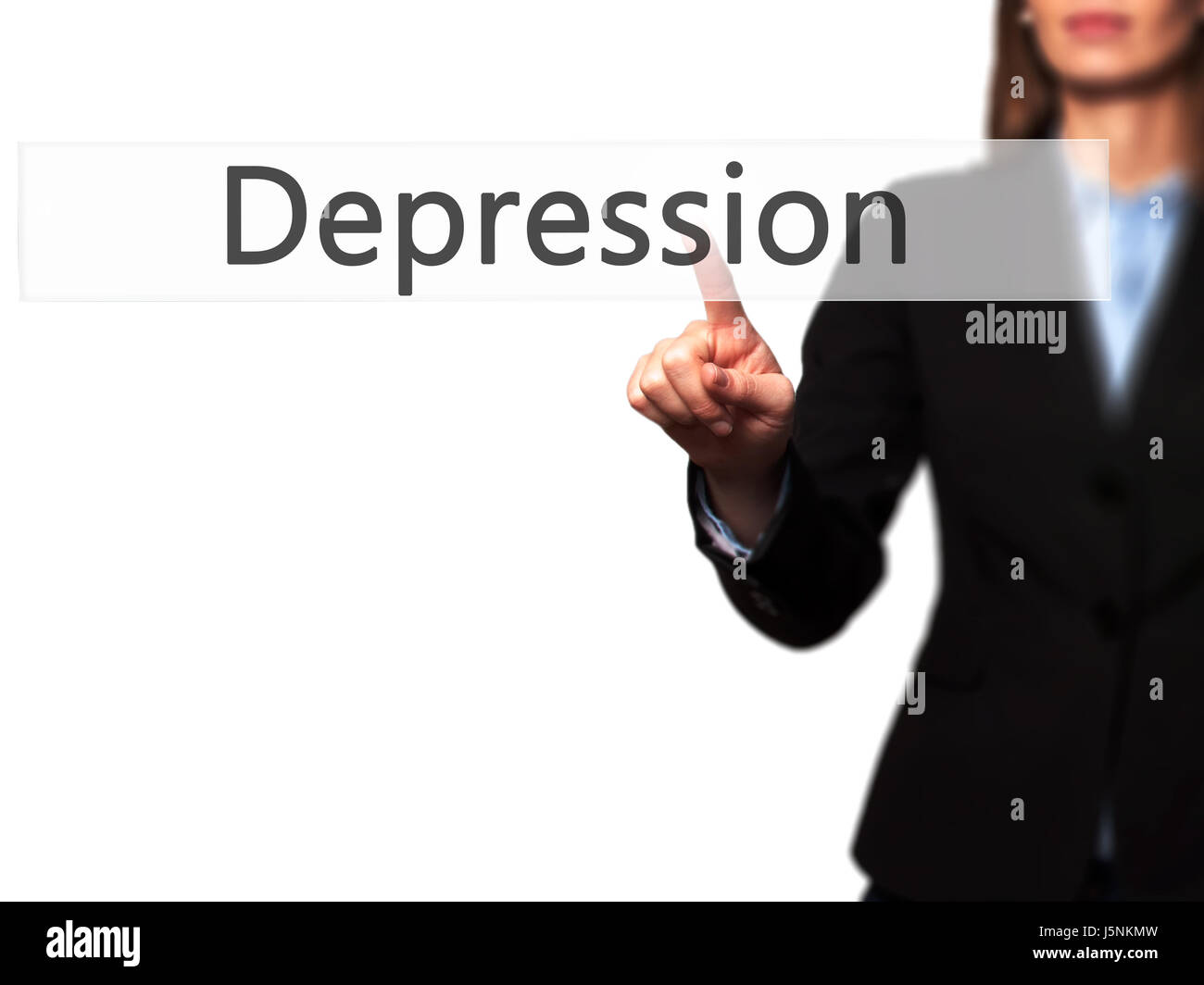 Depression - Business woman point finger on push touch screen and ...